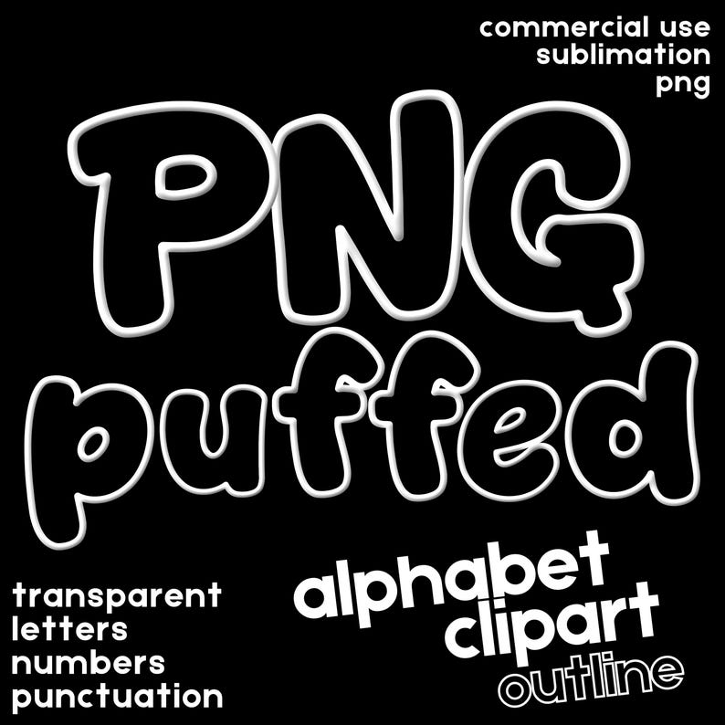 Puffed Outline Font | Alphabet Clipart PNG | Uppercase Lowercase ...