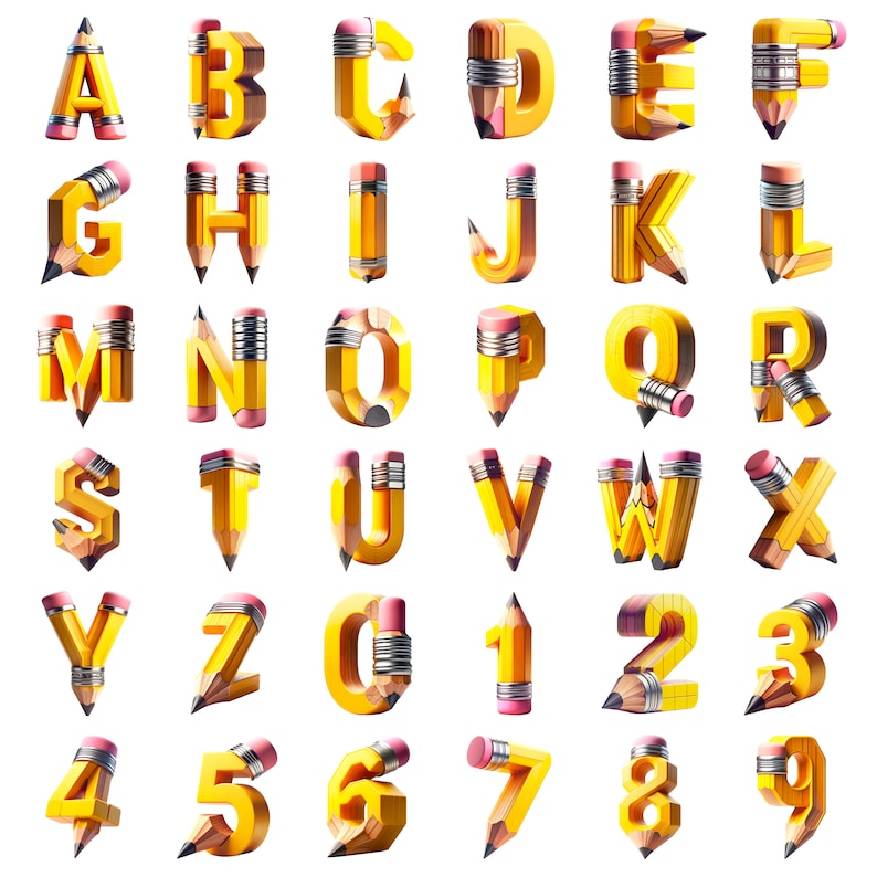 Teacher Doodle Letters, Pencil Font Alphabet Clipart, Sublimation PNG ...