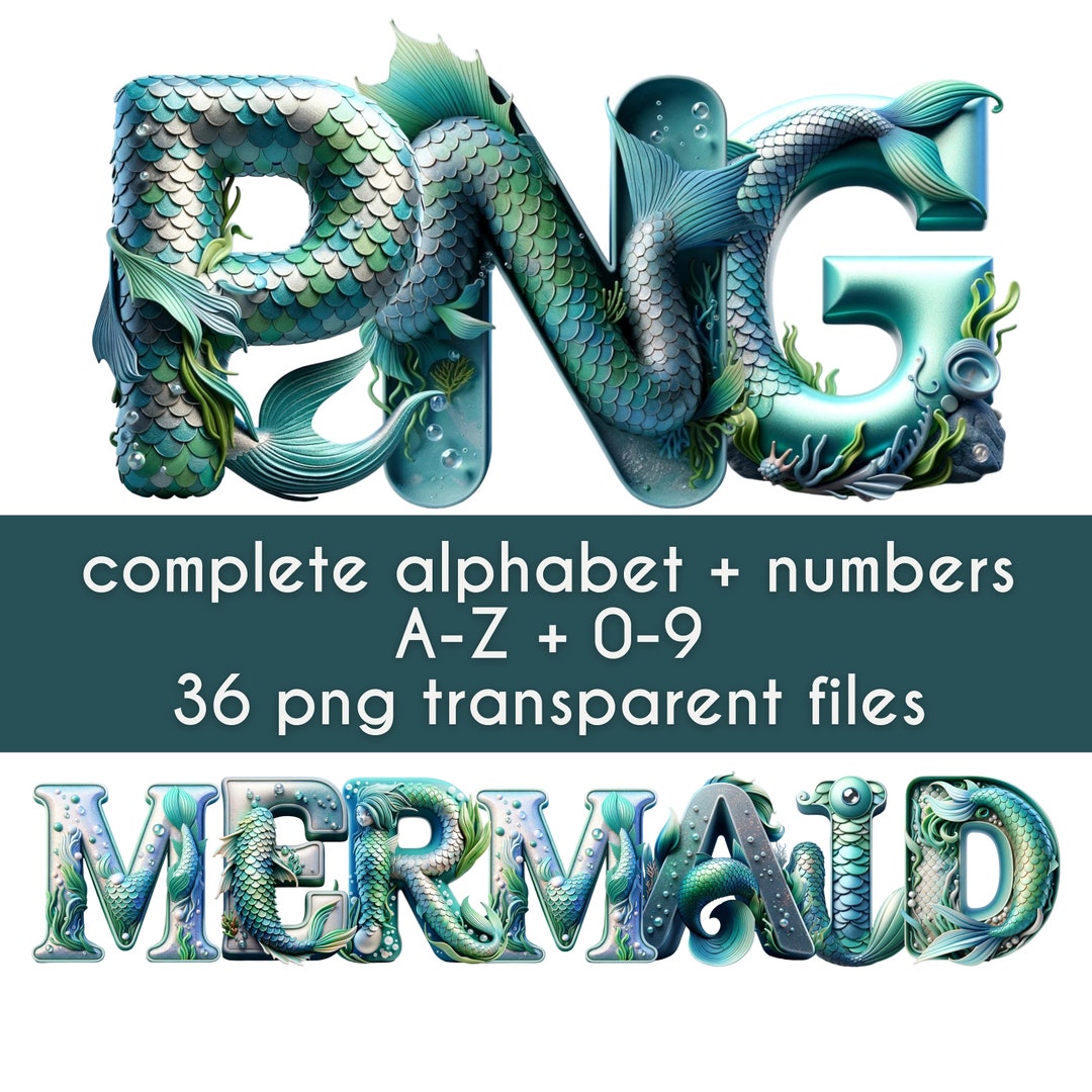 Mermaid PNG, Doodle Letters, Doodle Font, 3D Letters, Alphabet PNG ...
