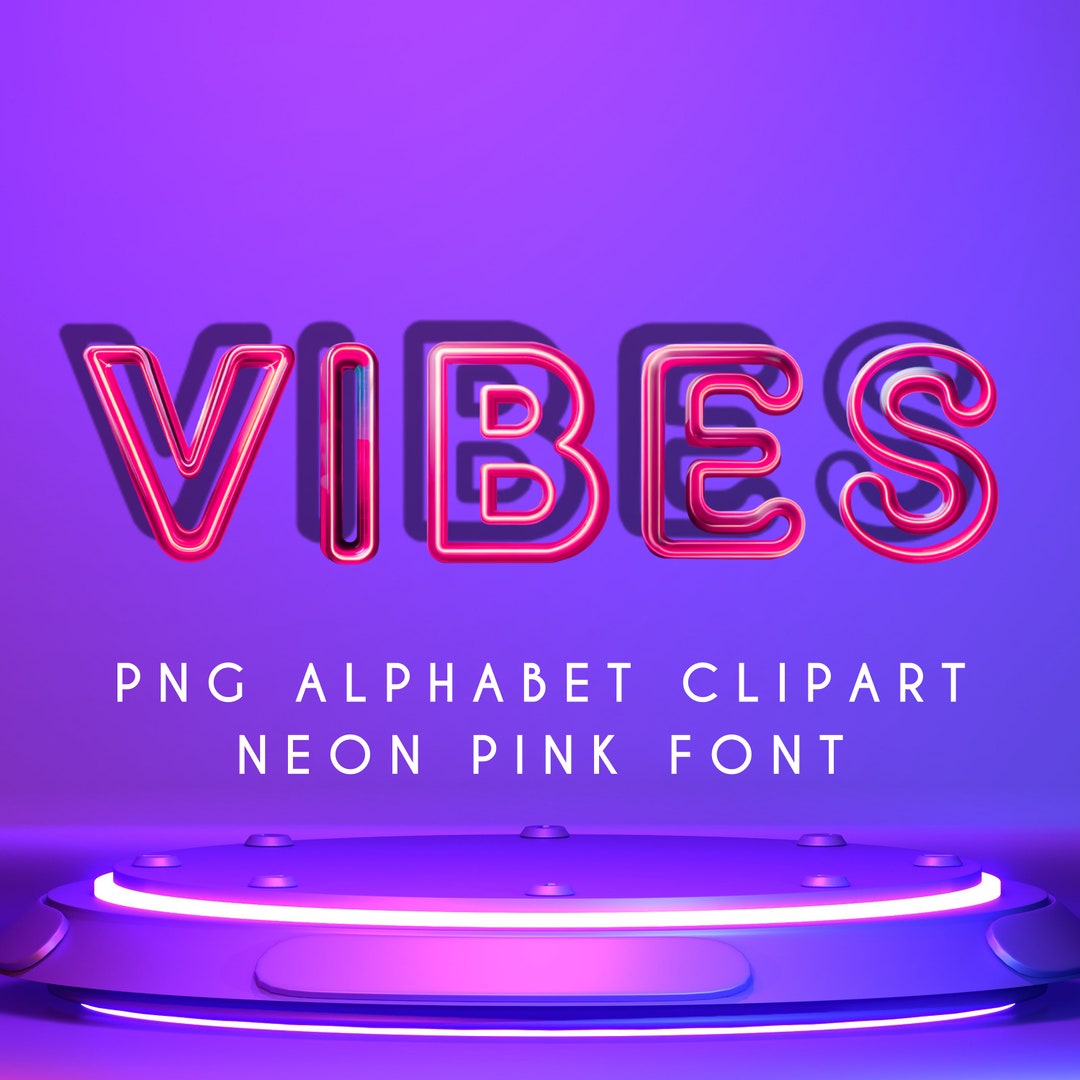 Neon Font PNG Lettering, Digital Hot Pink Glowing Letters, 3D Alpha ...