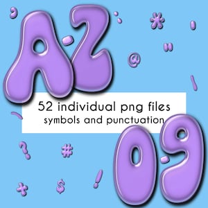 Groovy Bubble Letters, Purple Puffy PNG Font, Wavy Retro Cute Doodle ...