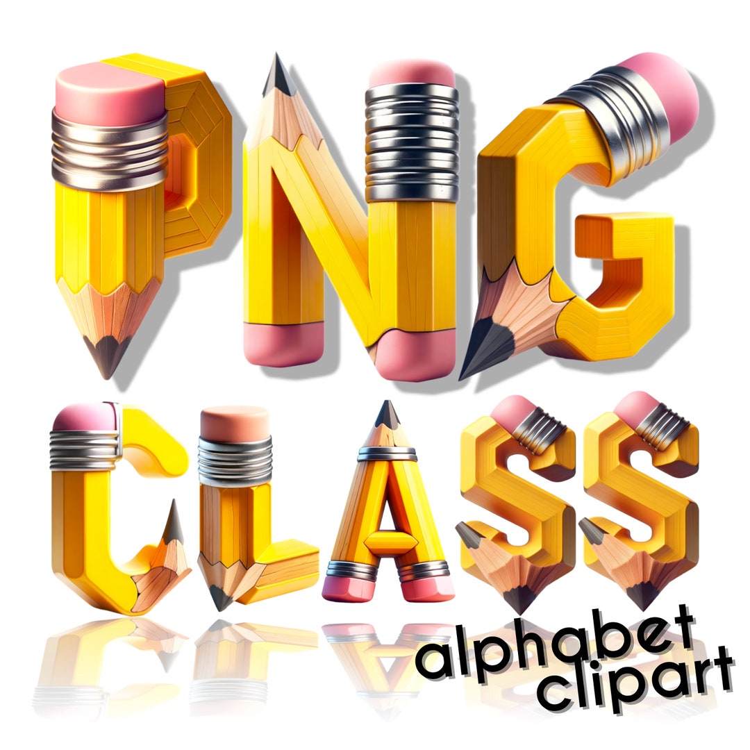 Teacher Doodle Letters, Pencil Font Alphabet Clipart, Sublimation PNG ...