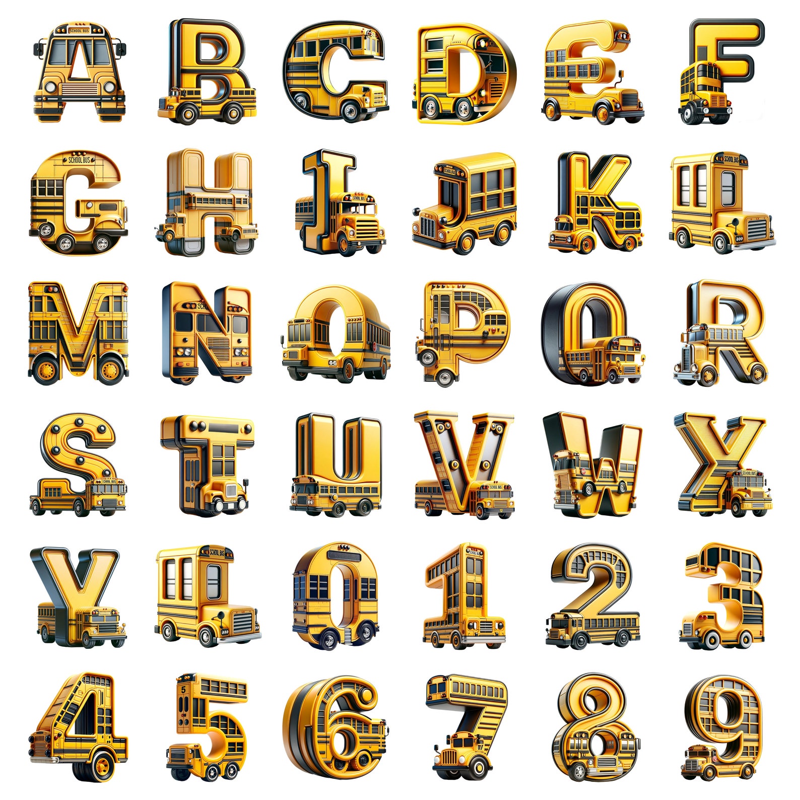 School Bus PNG Clipart, Doodle Letters, Doodle Font, 3D Font, 3D ...