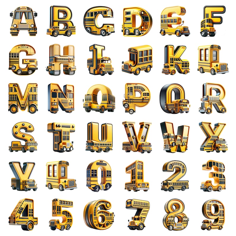 School Bus PNG Clipart, Doodle Letters, Doodle Font, 3D Font, 3D ...