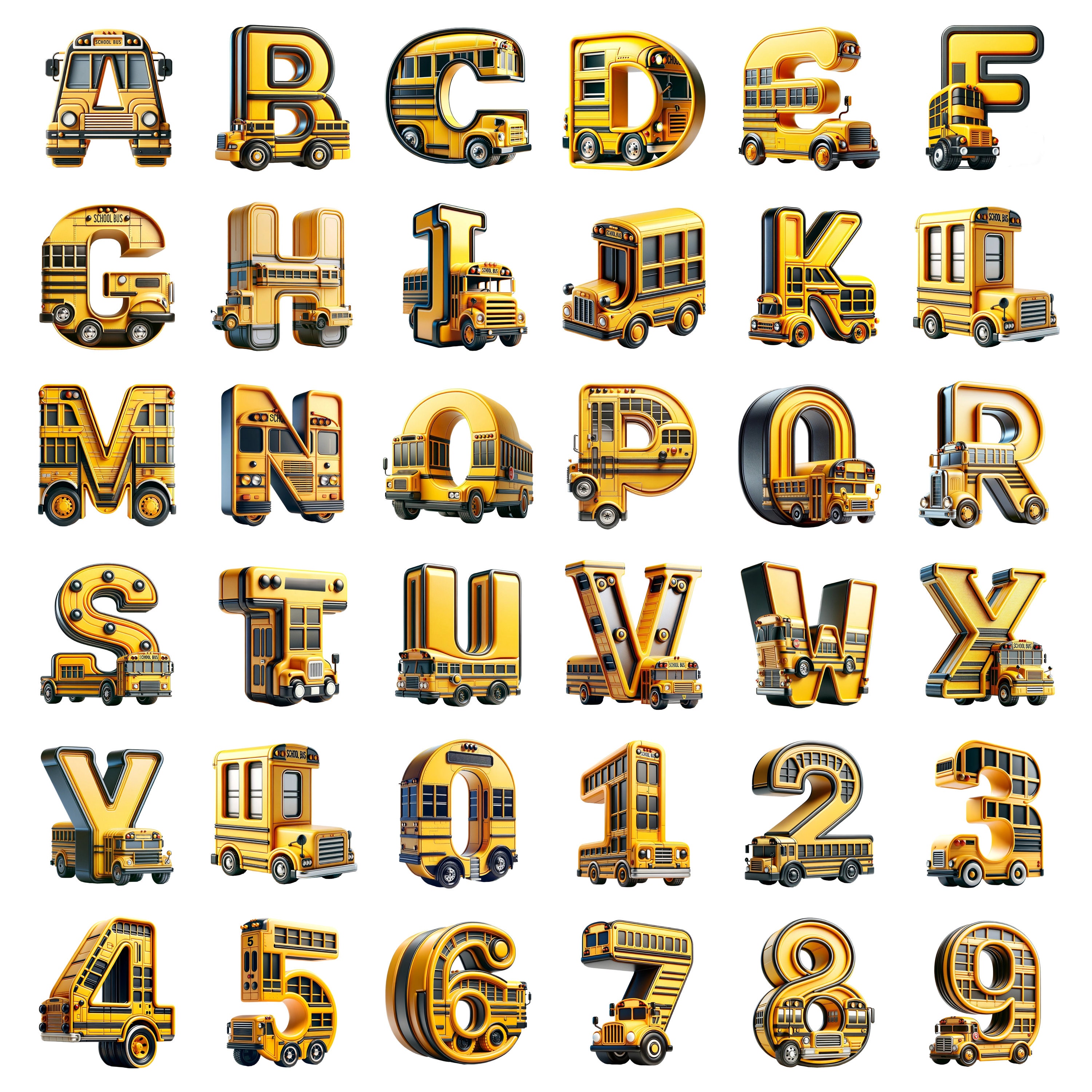 School Bus PNG Clipart, Doodle Letters, Doodle Font, 3D Font, 3D ...