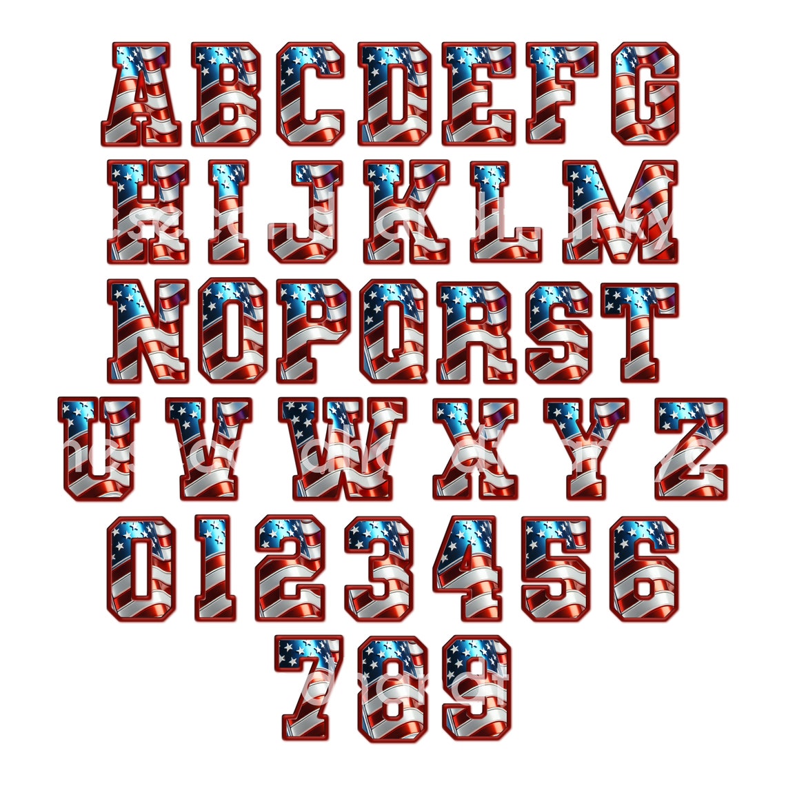 Stars and Stripes PNG Font | USA Patriotic Letters Numbers | American ...