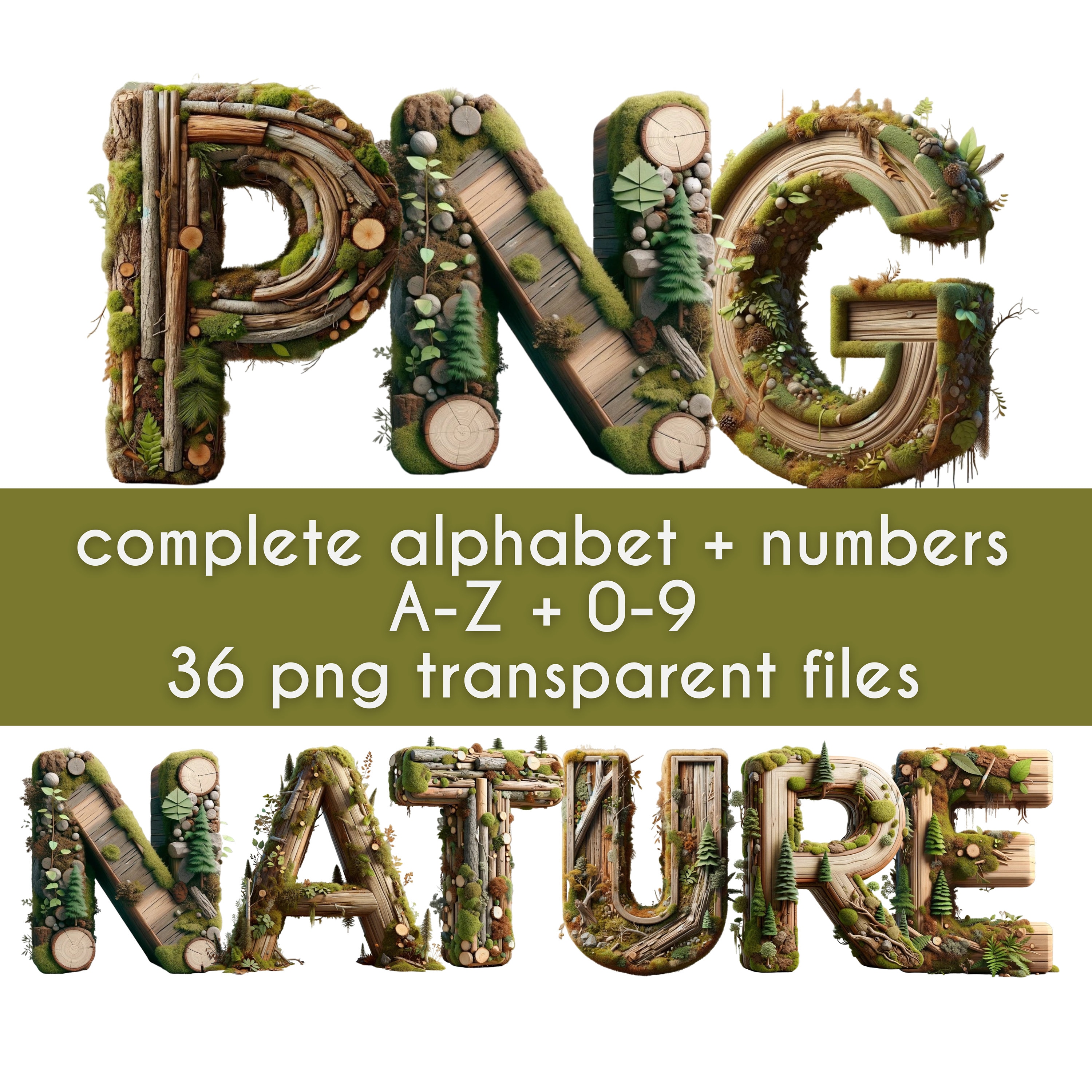 Nature PNG Doodle Letters Alphabet Woodland Theme Digital Download - Etsy