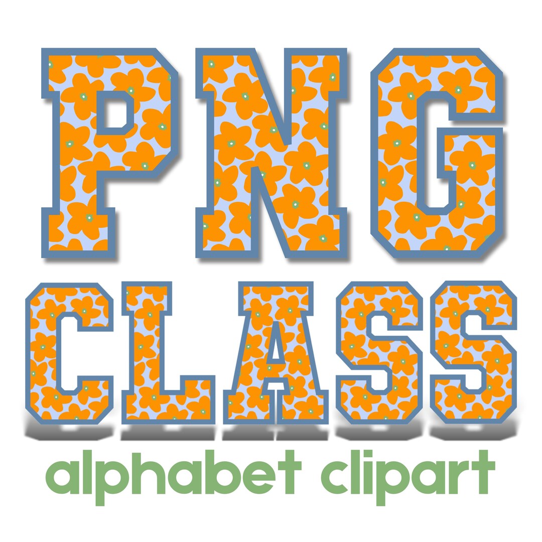 Flower Alphabet Clipart PNG Font | Varsity Block Letters | Cute Floral ...