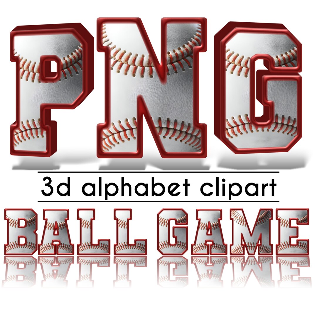 Baseball PNG Varsity Font, 3D PNG Letters, Baseball Doodle Letters ...