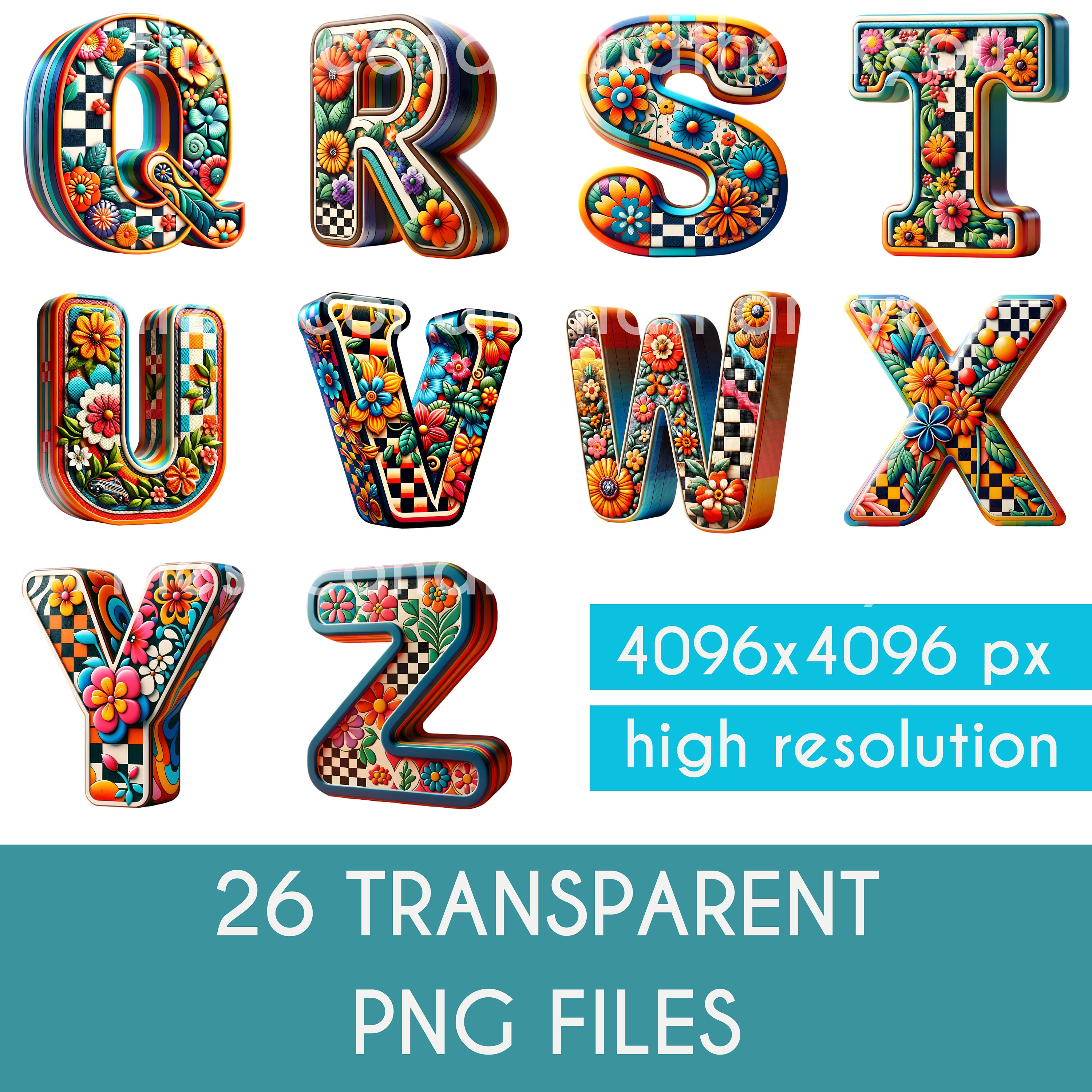 70s Retro Letters, Doodle Letters, 3D Letters, Retro Clipart, Alphabet ...