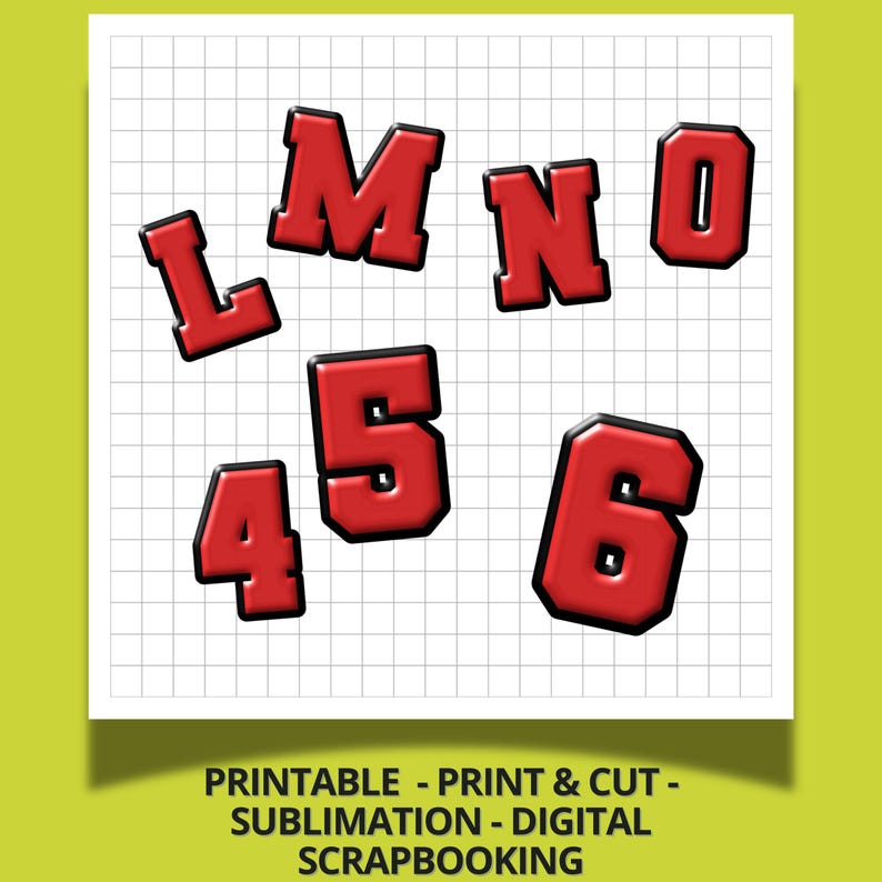 Puff Varsity Alphabet Clipart Red 3D Letters & Numbers PNG - Etsy