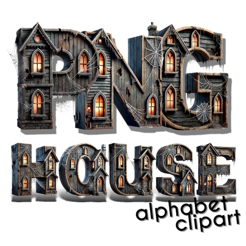 Haunted House Alphabet Clipart | 3D PNG Halloween Font | Spooky Alpha ...