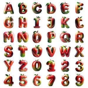 Apple Alphabet, Apple PNG, Doodle Letters, Doodle Font, 3D Letters ...