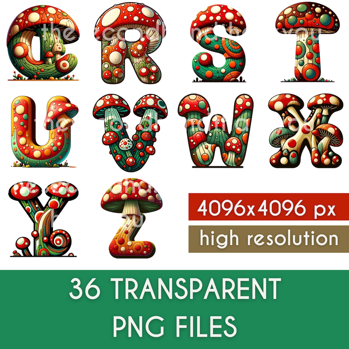 Retro 3D Mushroom Alphabet PNG Clipart, Bundle 3D Alphabet, Retro ...