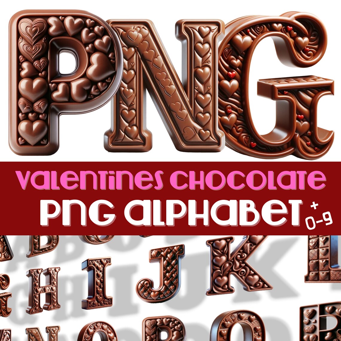 Valentines Day Alphabet, Chocolate Letter PNG, Chocolate Font, Doodle ...