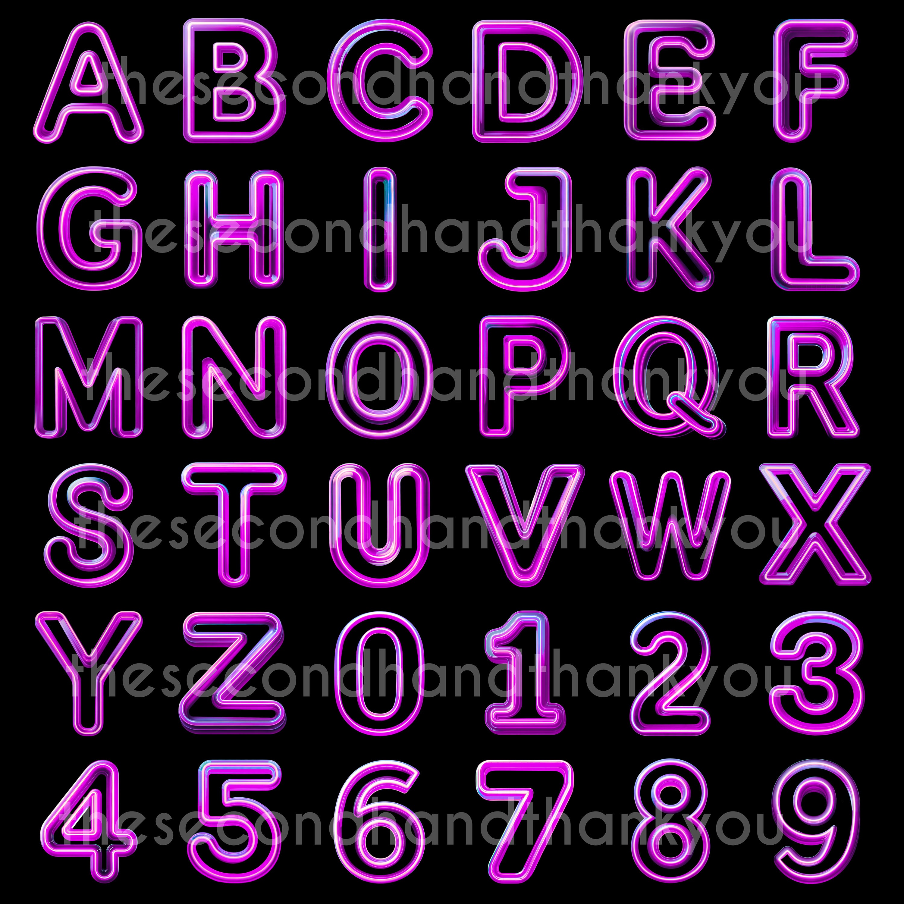 Neon Font Pink PNG Letters, Digital Neon Glow Clipart, 3D Alphabet ...