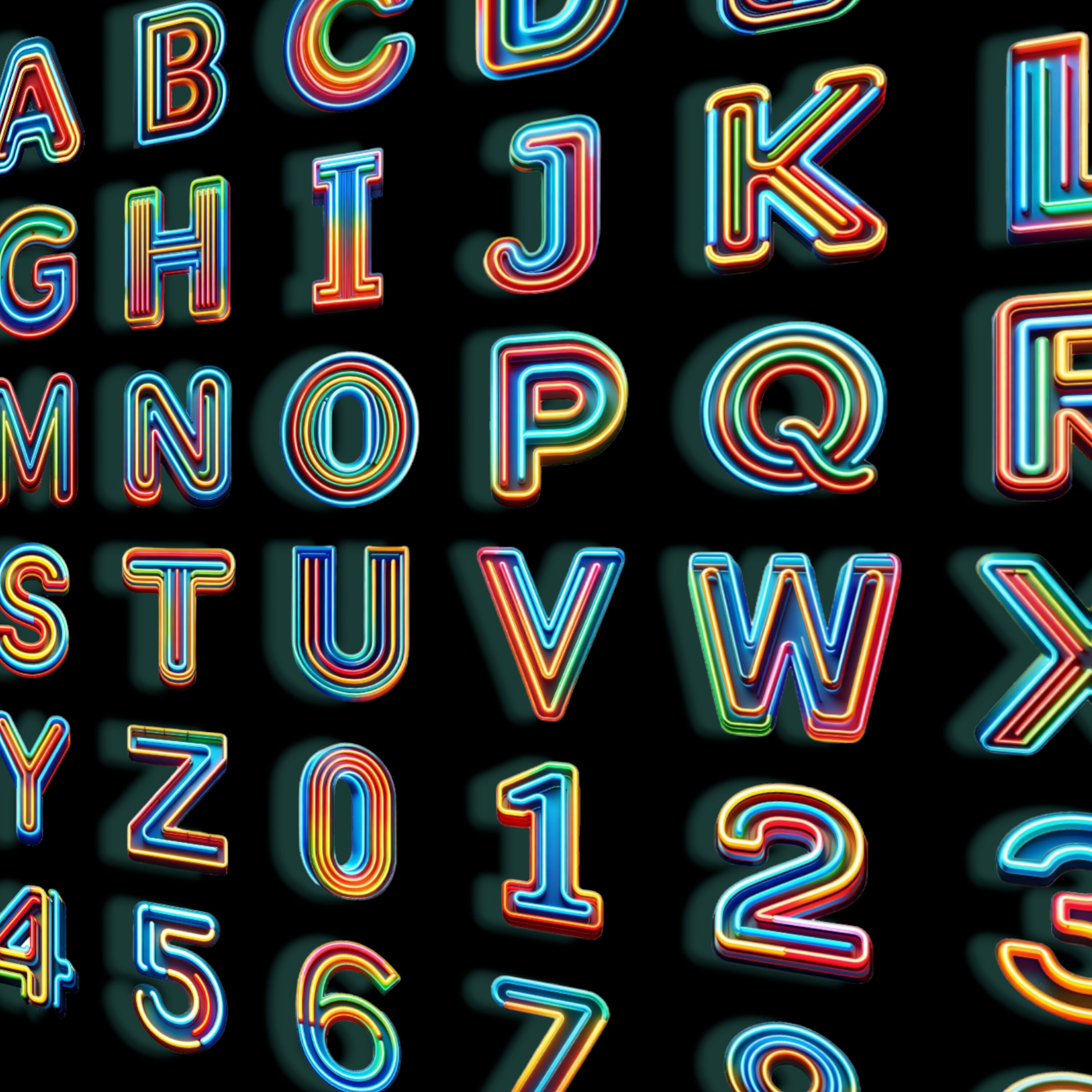 Neon Letters, Doodle Letters, Doodle Font, 3D PNG Neon Letters ...