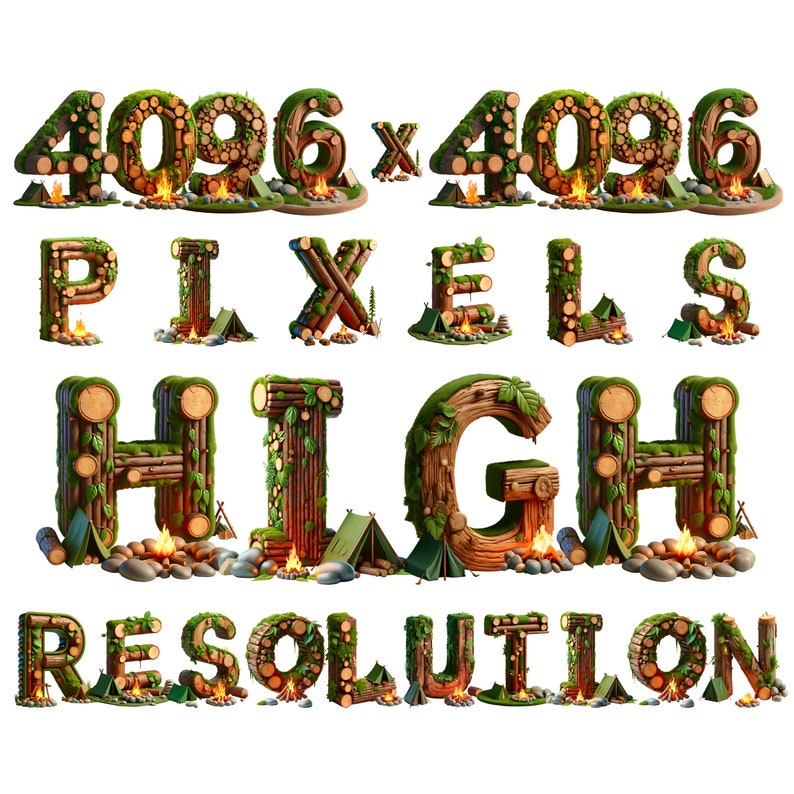 Camping Font 3D PNG Letters, Summer Camp Alphabet Set, Camper Doodle ...
