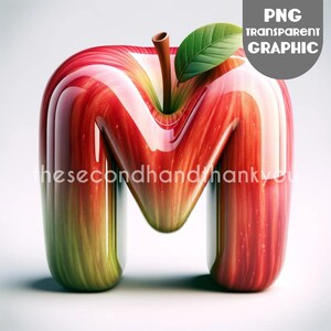 Apple Alphabet, Apple PNG, Doodle Letters, Doodle Font, 3D Letters ...