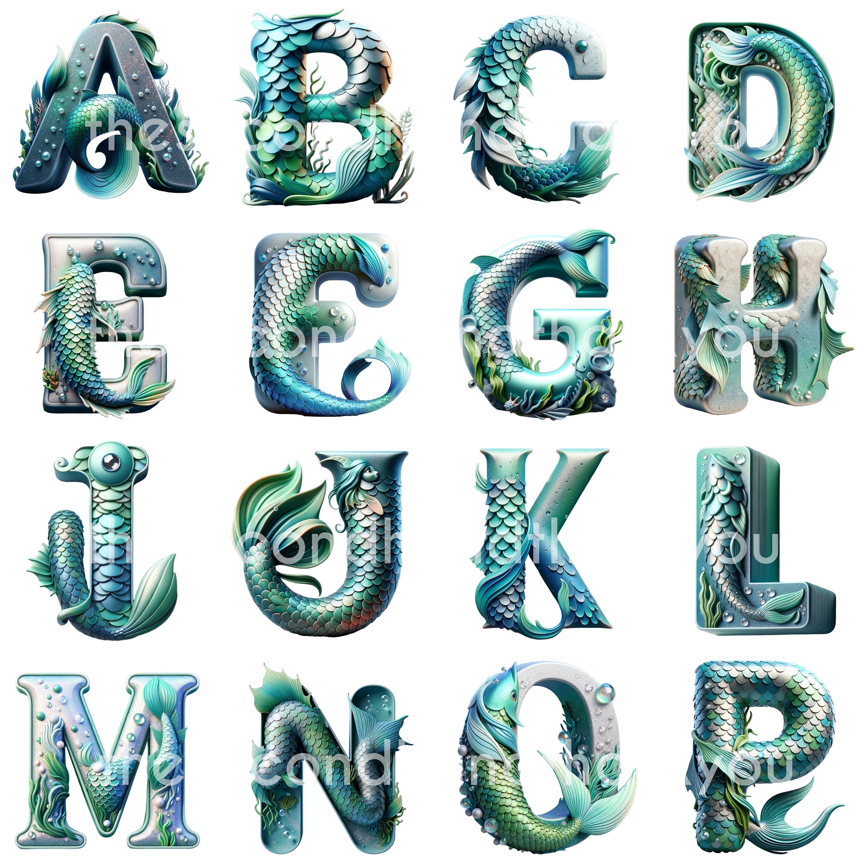 Mermaid PNG, Doodle Letters, Doodle Font, 3D Letters, Alphabet PNG ...