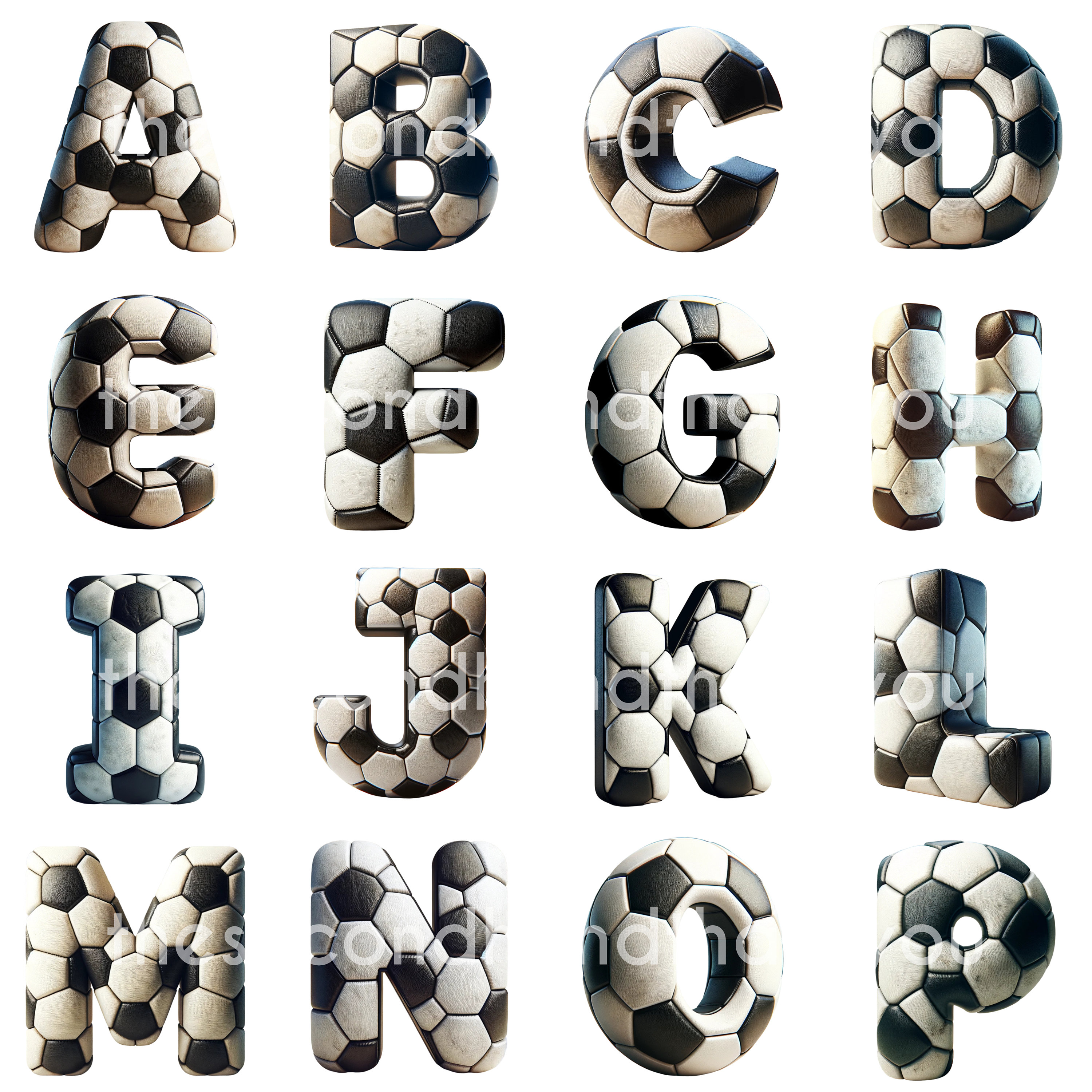 Fútbol PNG, Letras Doodle, Fuente Doodle, Letras PNG 3D, Alfabeto PNG ...