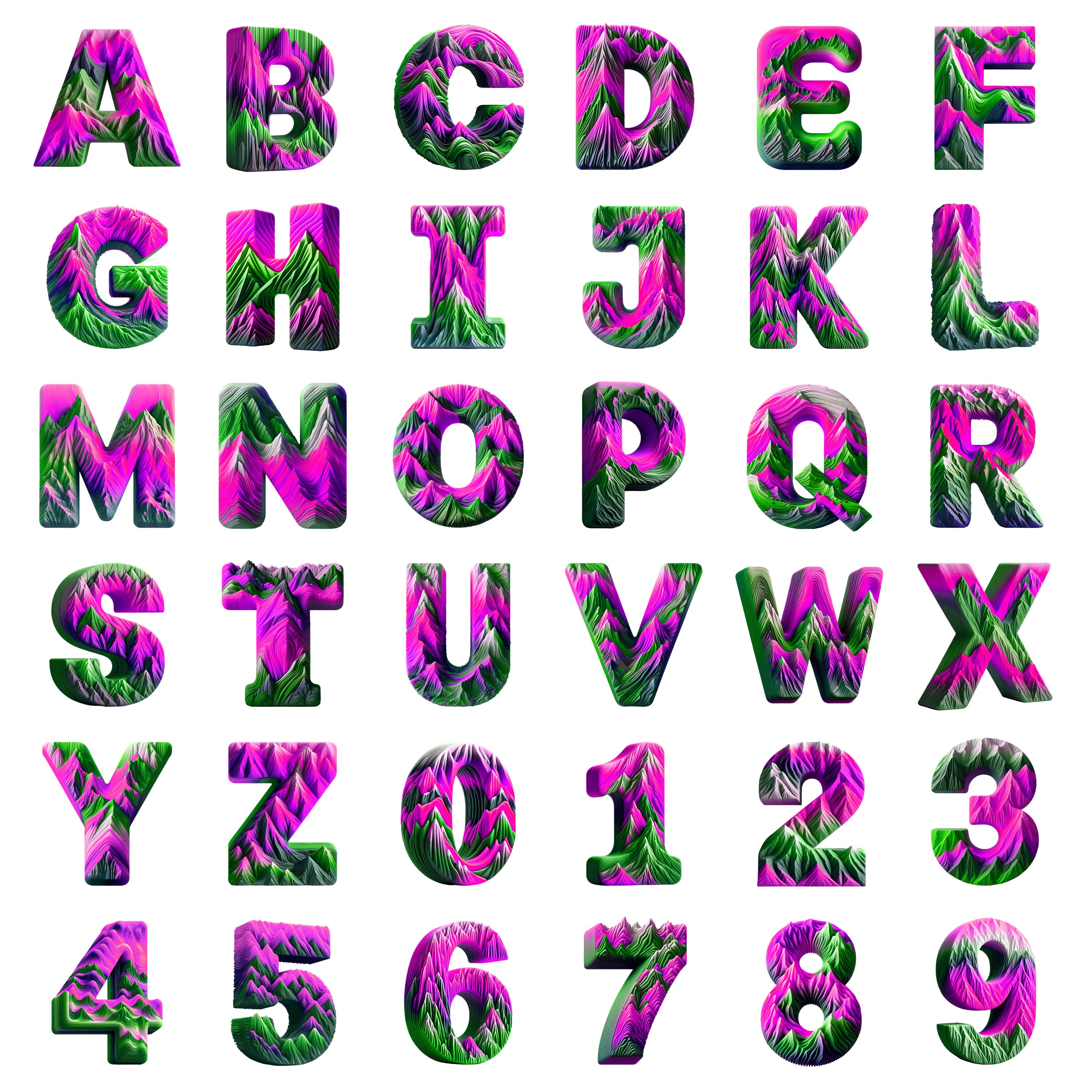 Colorful 3D Alphabet, Sublimation Letters, Mountain Clipart, Doodle ...