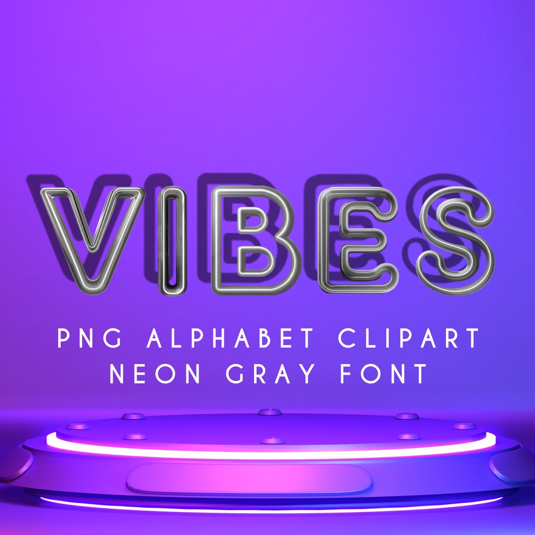 Neon Font PNG Lettering, Digital Gray White Glowing Letters, 3D Alpha ...