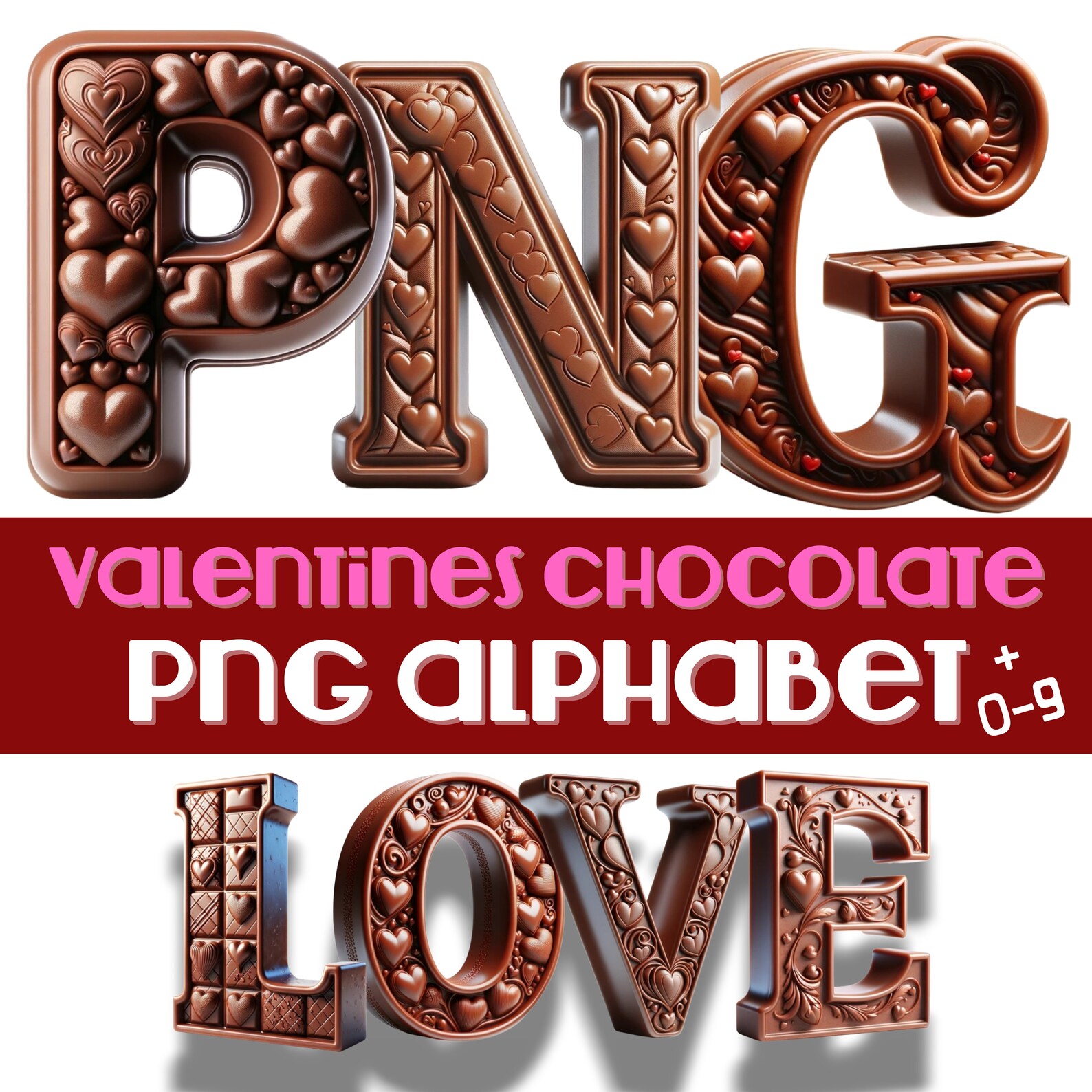 Valentines Day Alphabet, Chocolate Letter PNG, Chocolate Font, Doodle ...