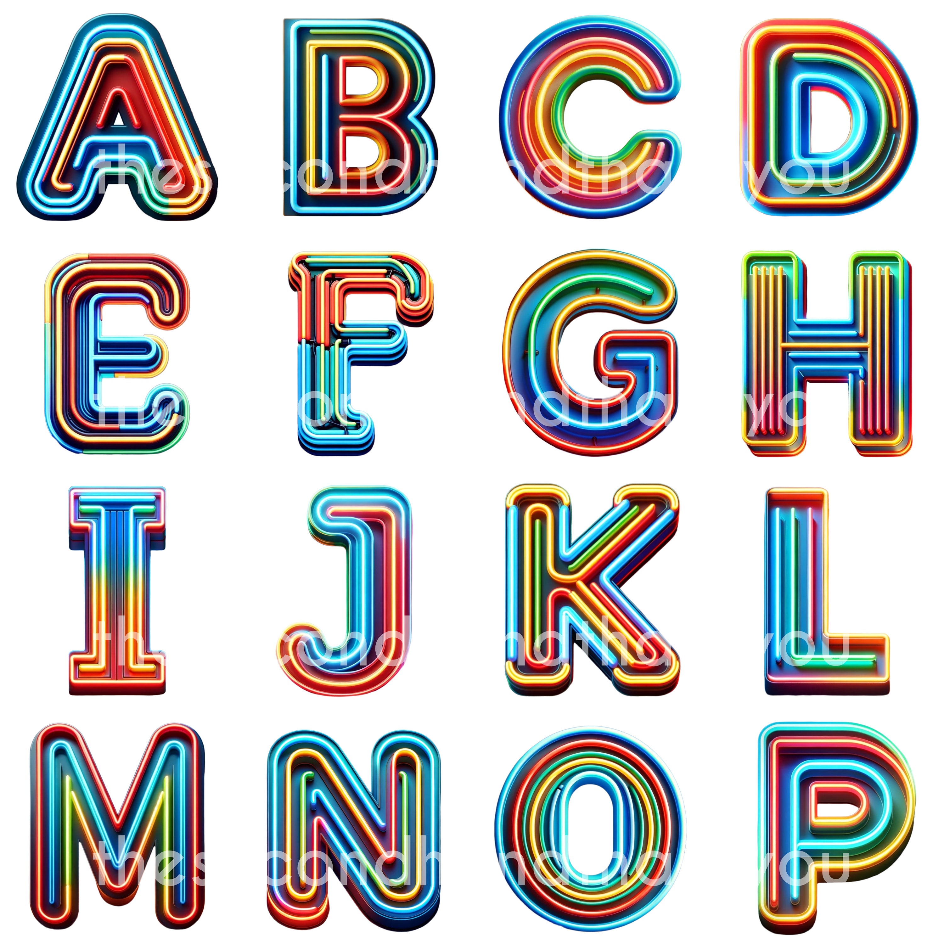Neon Letters, Doodle Letters, Doodle Font, 3D PNG Neon Letters ...