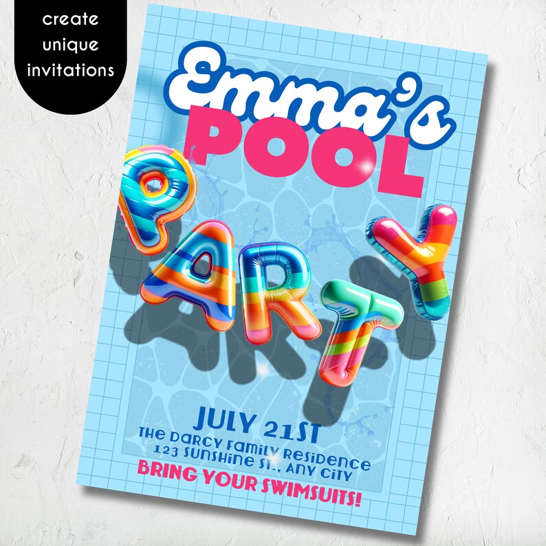 Summer Font for Pool Party Invitations Decor, 3D Pool Float Bubble ...
