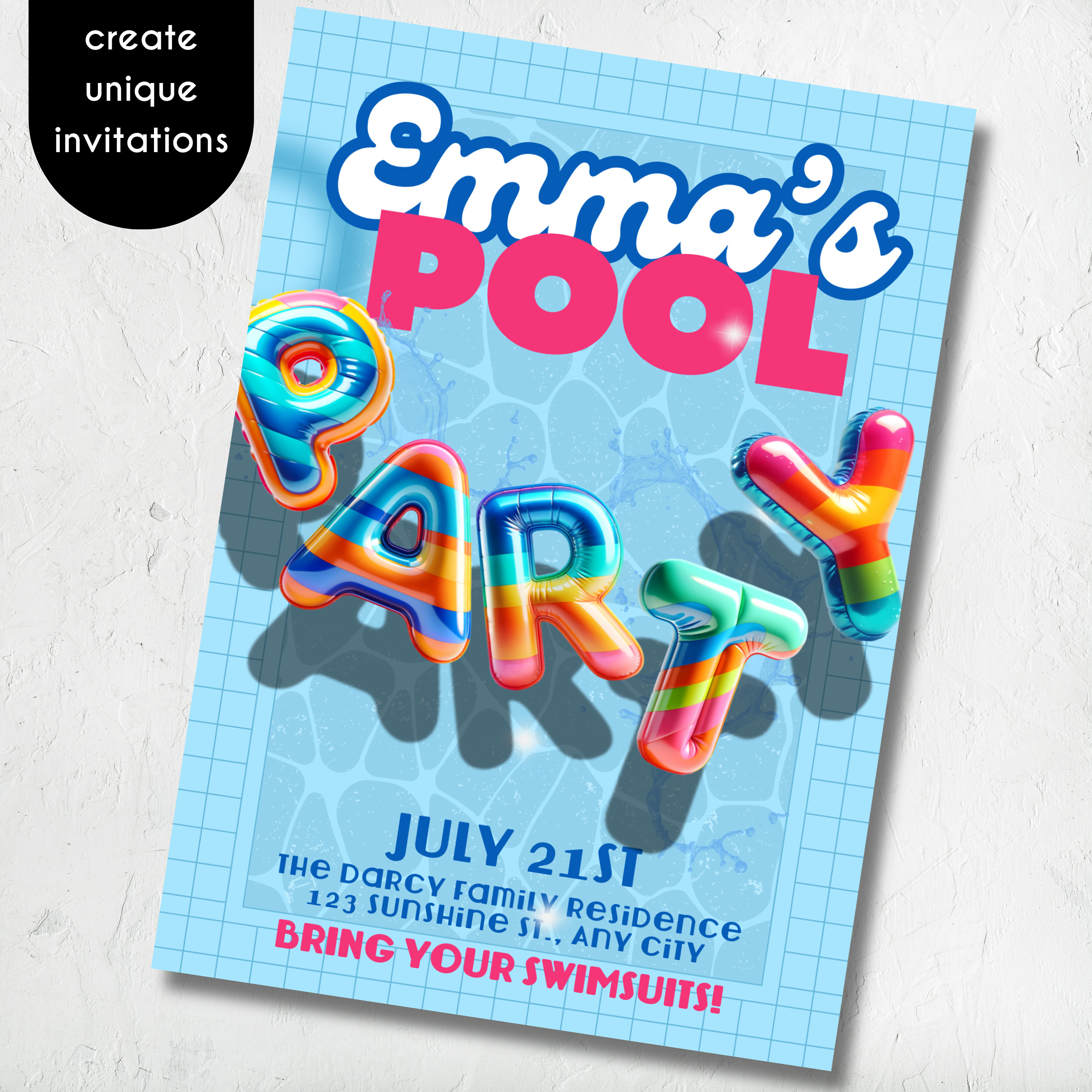 Summer Font for Pool Party Invitations Decor, 3D Pool Float Bubble ...