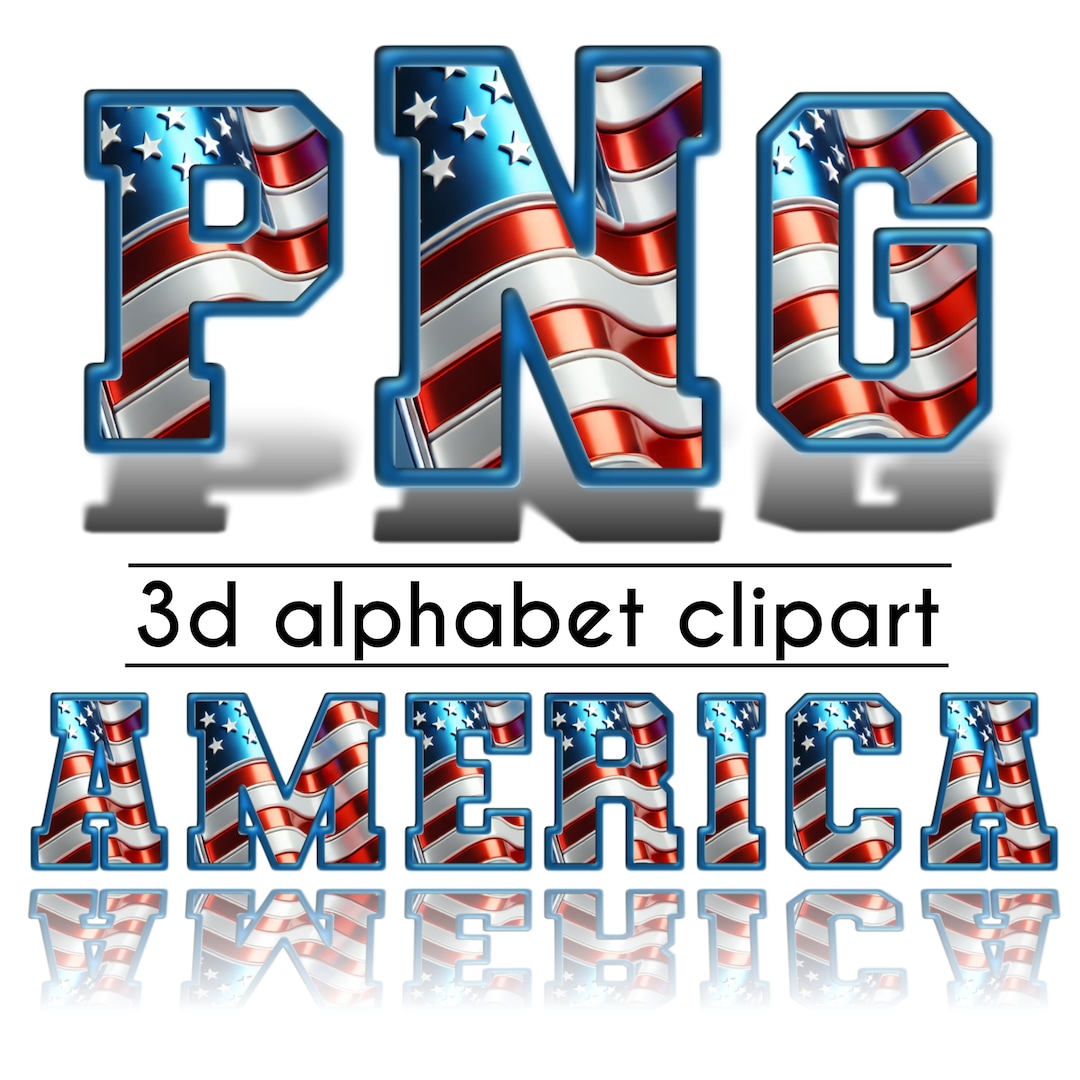 American Flag 3D Alphabet Clip Art, Patriotic Letters and Numbers, USA ...