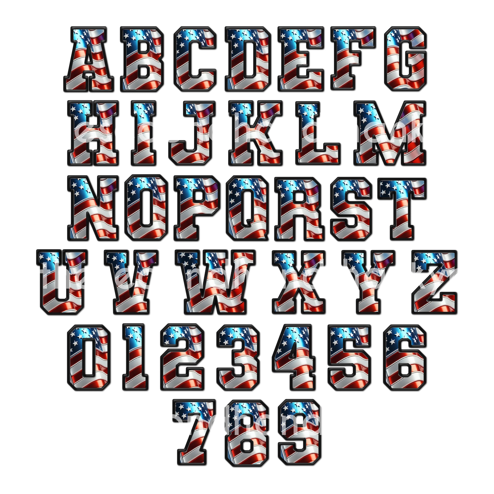 American Flag Alphabet Clipart | Patriotic USA Letters & Numbers PNG ...