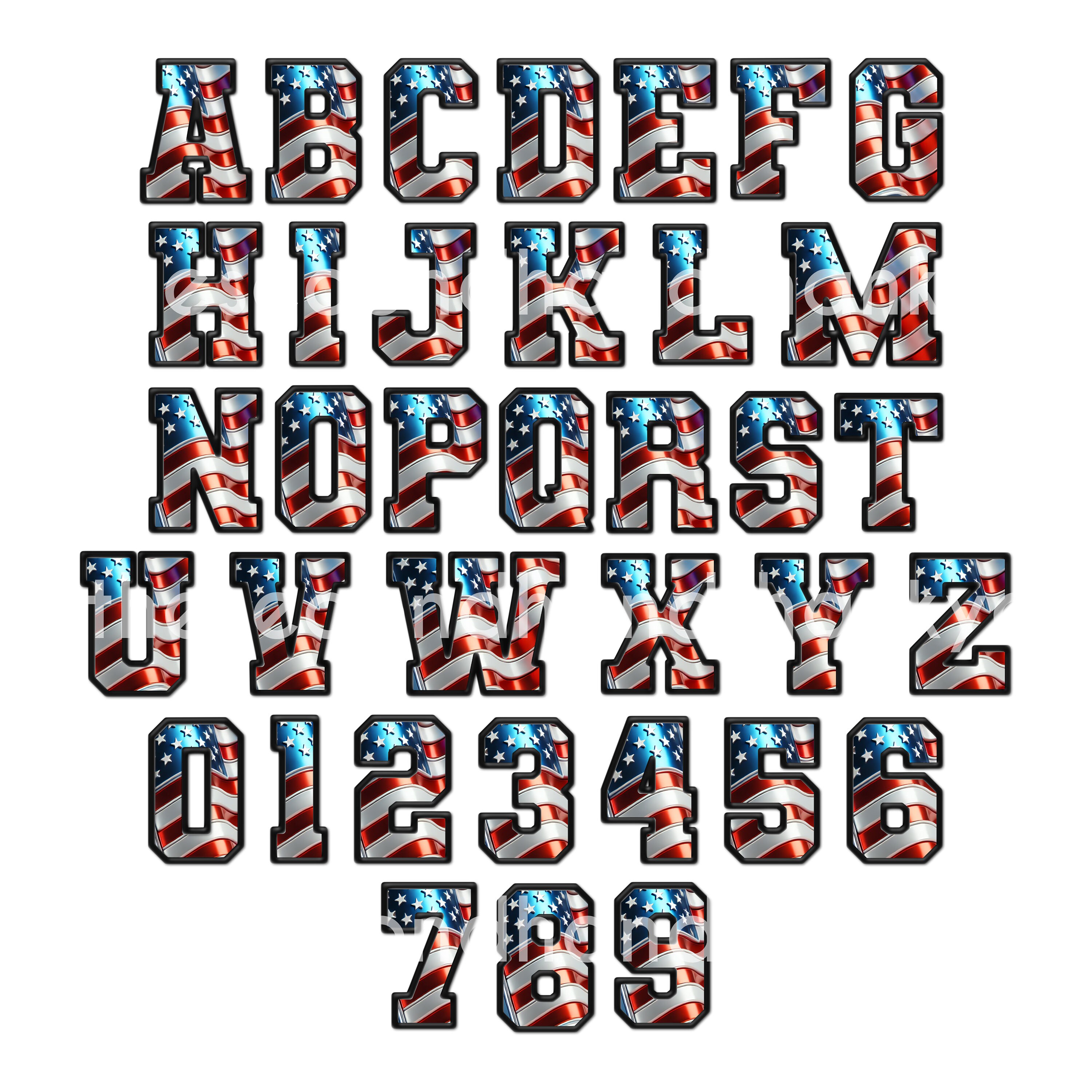 American Flag Alphabet Clipart Patriotic USA Letters & Numbers PNG ...