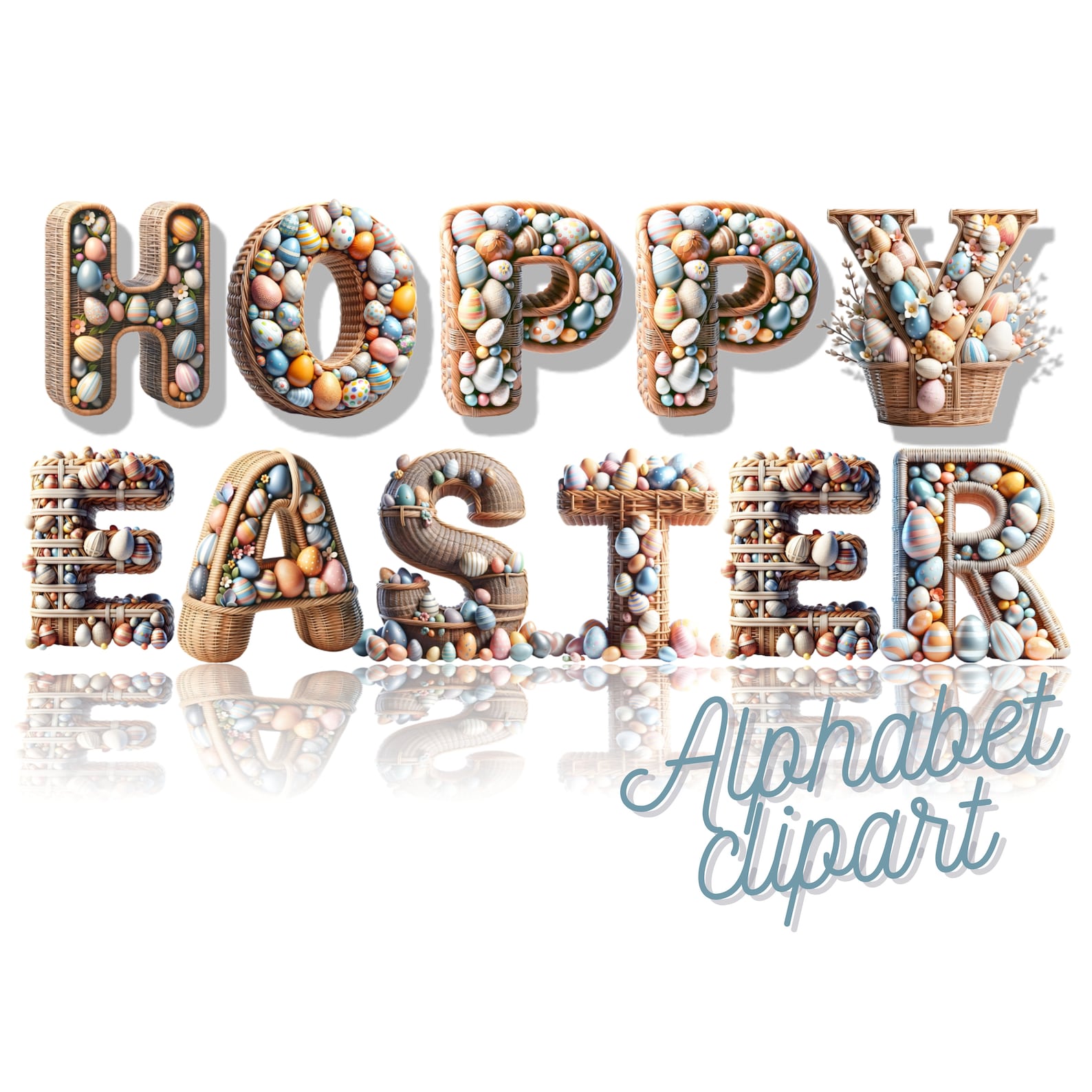 Easter Alphabet Clipart, Easter Font, Easter Basket Clipart, Doodle ...