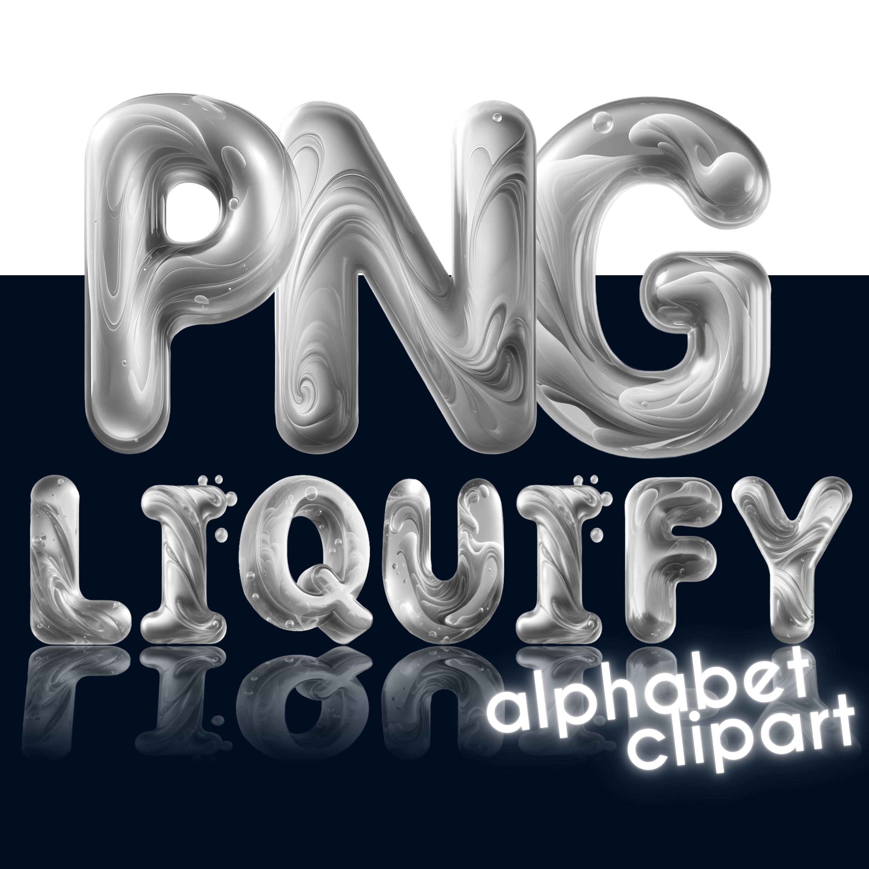 Liquid Font Bubble PNG Letters: Cool 2000s Y2K Millennial Trippy Chrome ...