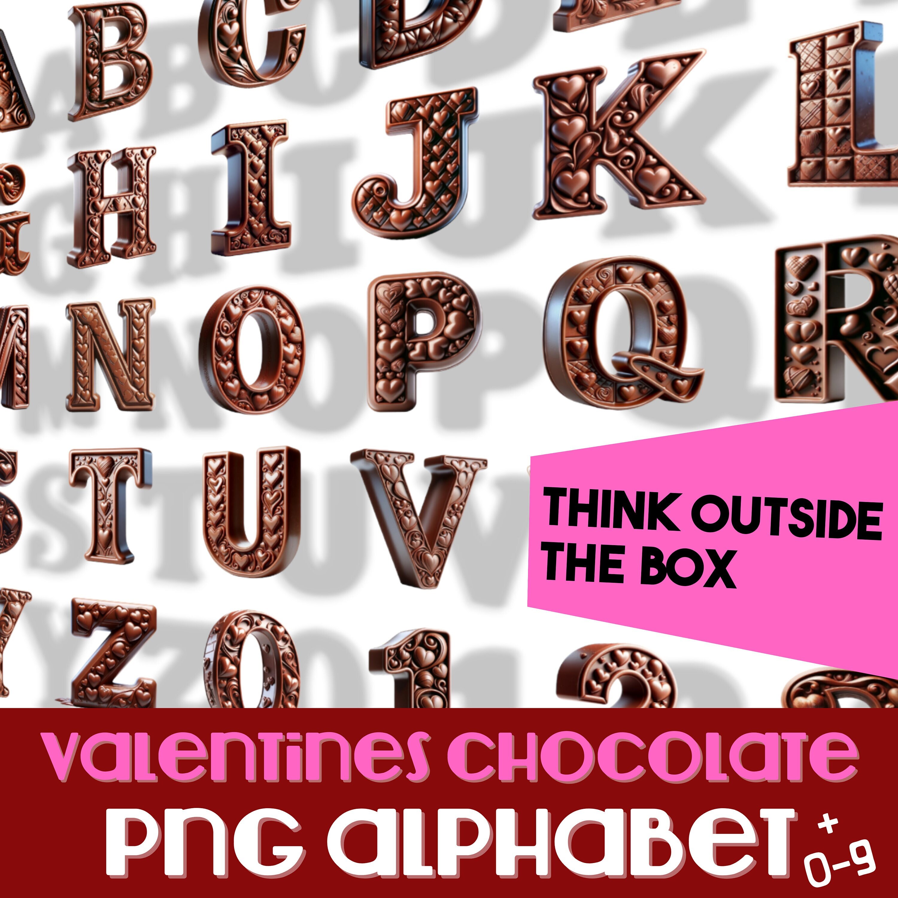 Valentines Day Alphabet, Chocolate Letter PNG, Chocolate Font, Doodle ...