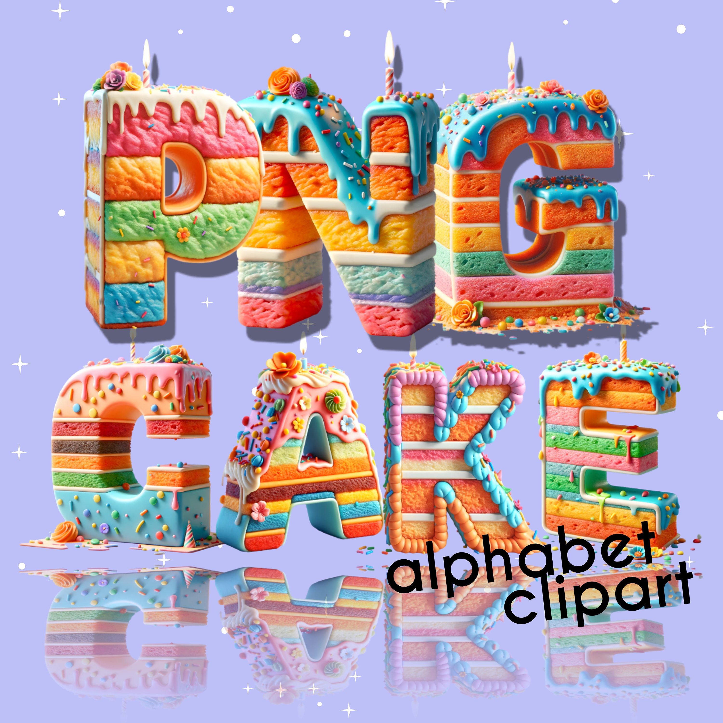Birthday Clip Art Letters Alphabet Bright Doodle Letters PNG Bundle,