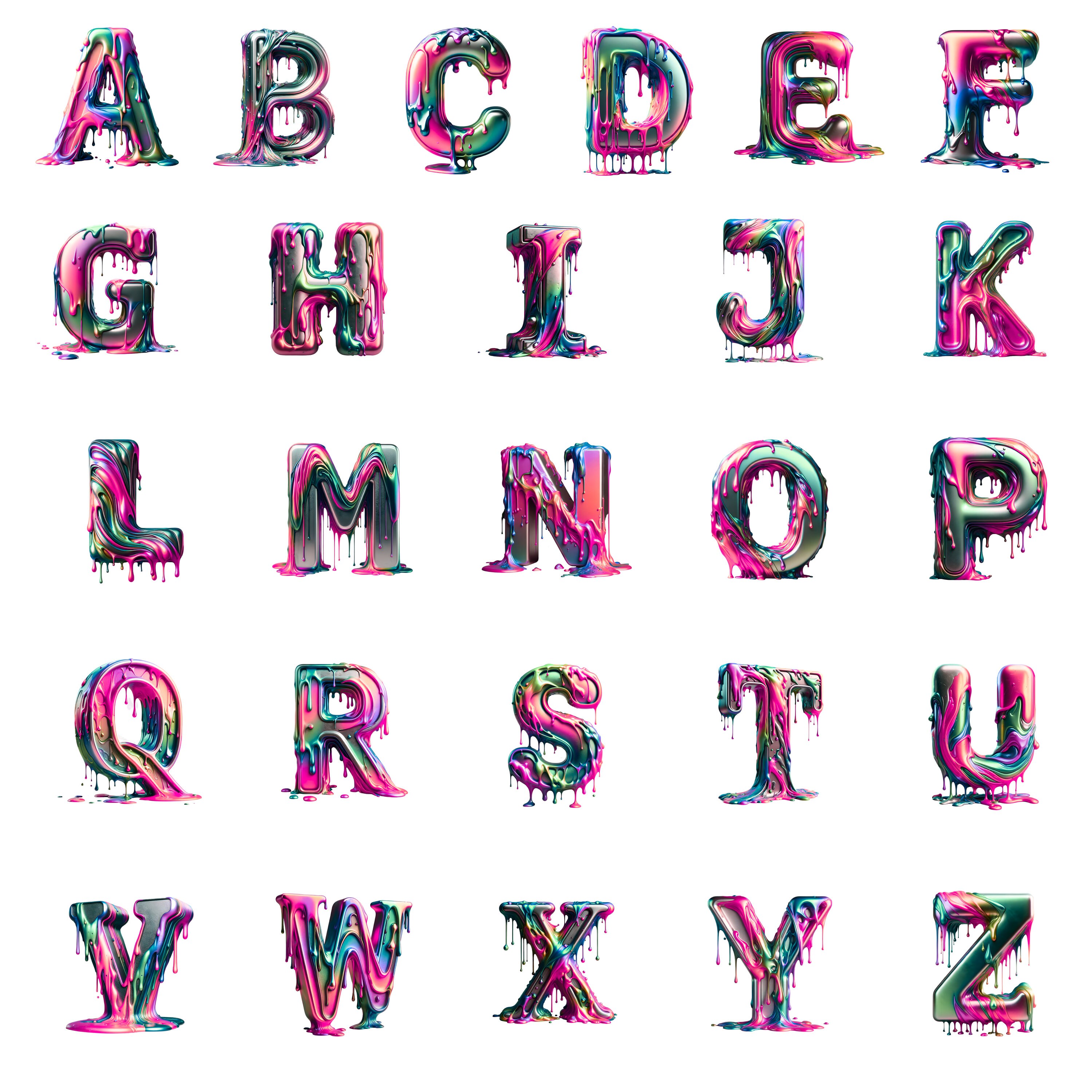 3D Dripping Paint Letters, Alphabet Set, PNG Doodle Letter Font, Alpha ...