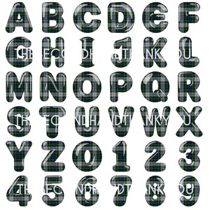 Plaid Alphabet Clipart, 3D Alpha PNG Letters Numbers, Blue Green Plaid ...
