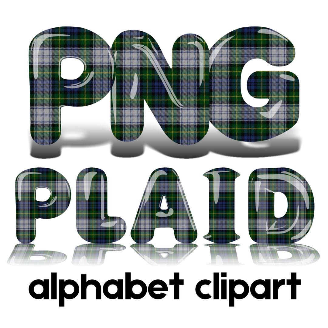 Plaid Alphabet Clipart, 3D Alpha PNG Letters Numbers, Blue Green Plaid ...