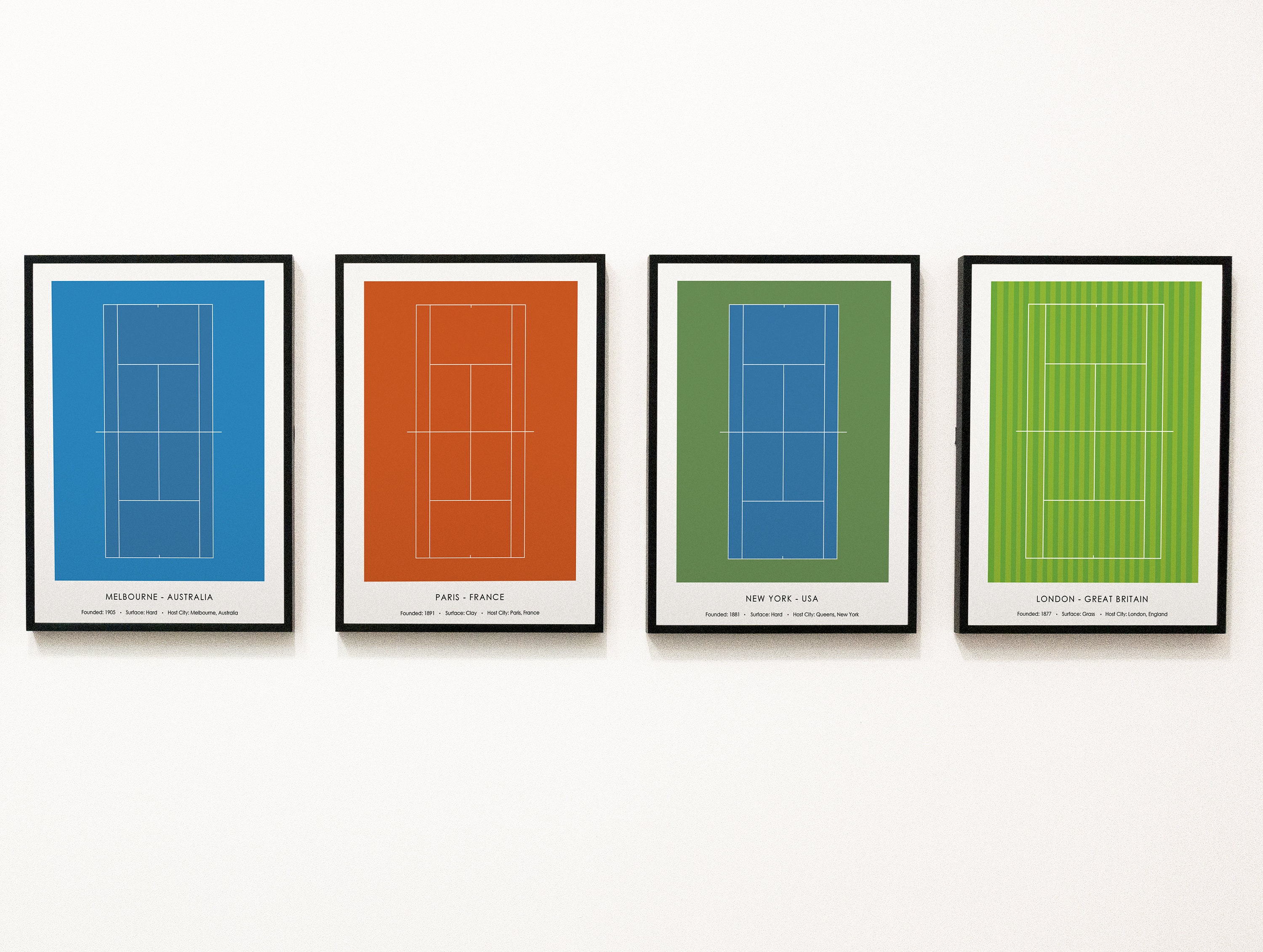 Grand Slam Tennis Court Posters Set Set of 4 Tennis Poster Roland ...