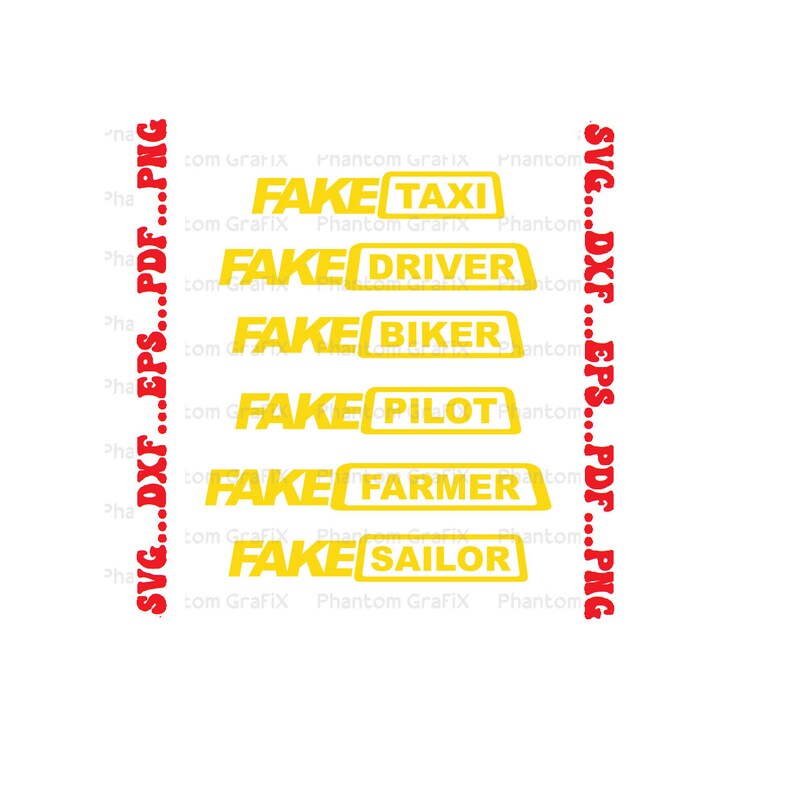 FAKE Taxi Svg, Farmer, Pilot, Sailor, Biker, Driver Bundle .svg .pdf ...