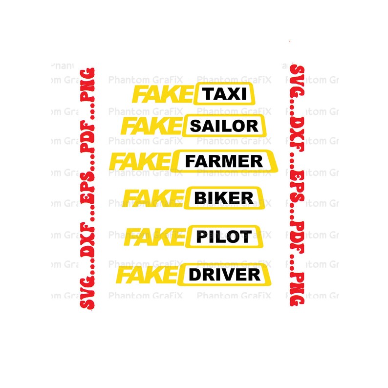FAKE Taxi Svg, Farmer, Pilot, Sailor, Biker, Driver Bundle .svg .pdf ...
