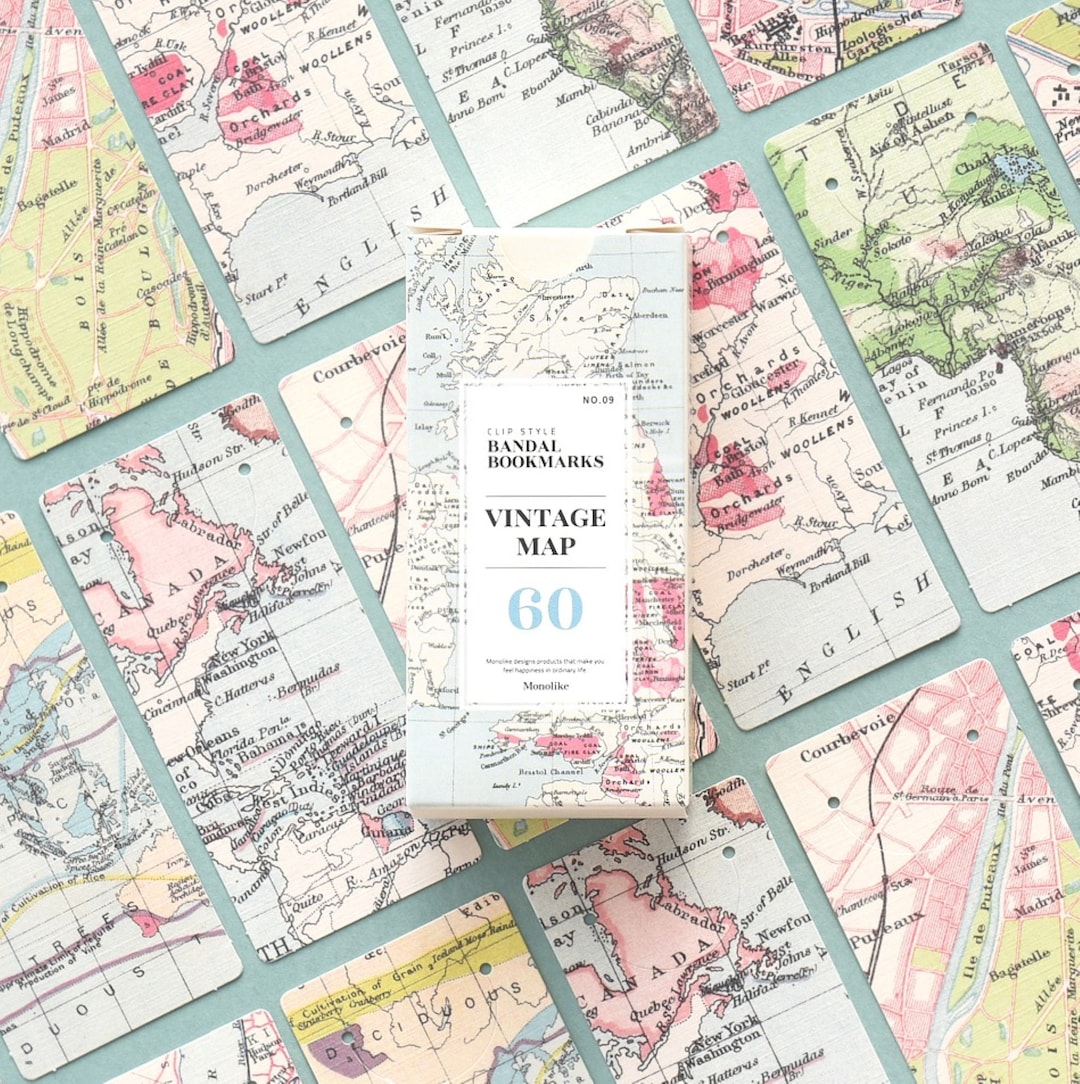 Vintage Map Bookmark 60pc Set Book Lovers Gift Paper Bookmark Book ...