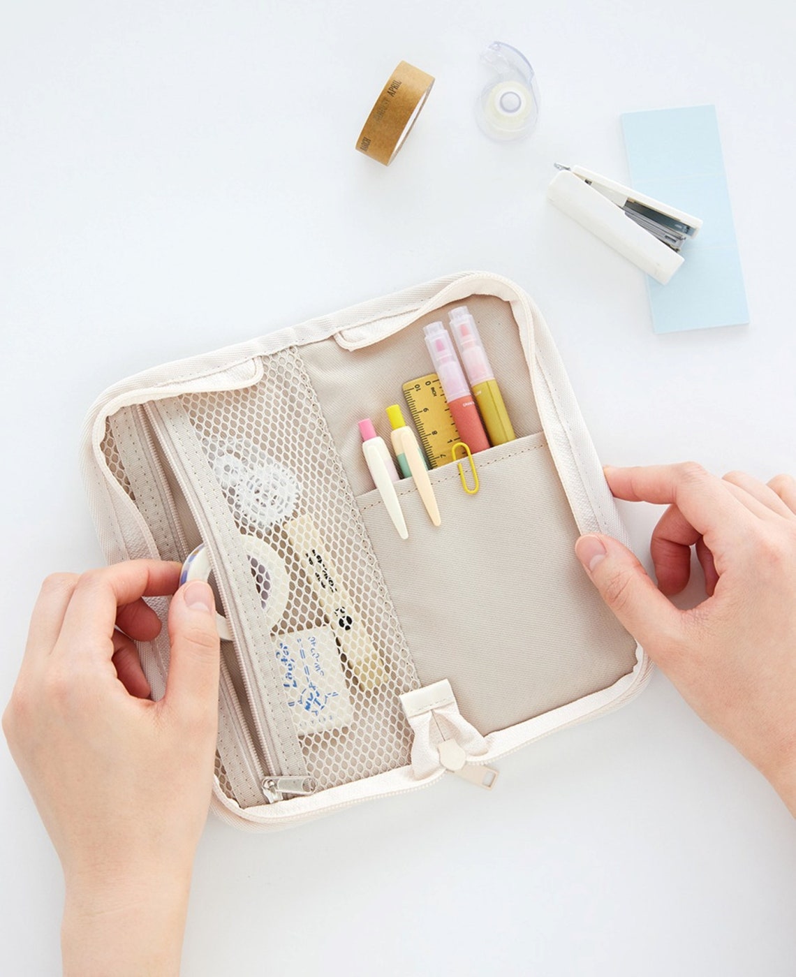 Cotton Stitch Zipper Pencil Case Minimal Pencil Case Gift - Etsy