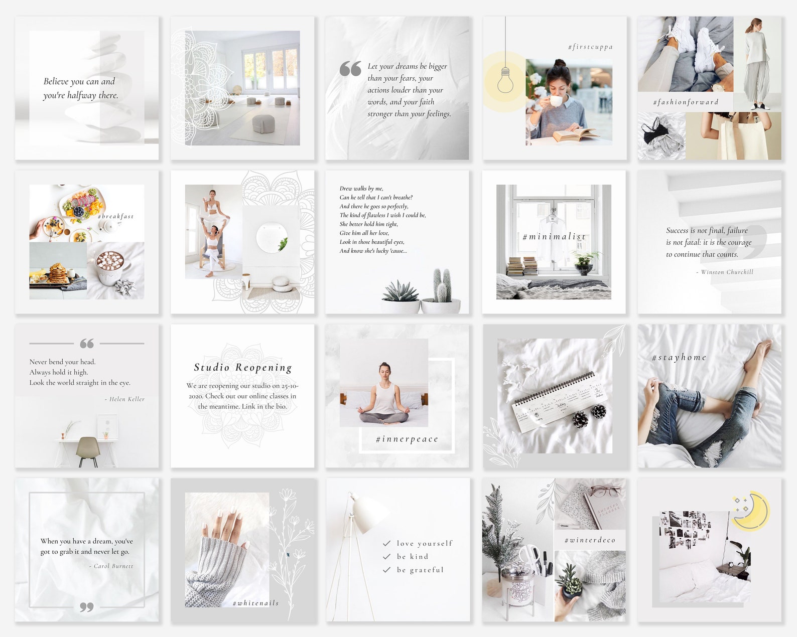 White Minimalist 20 Instagram IG Post Templates, Fully Editable in ...