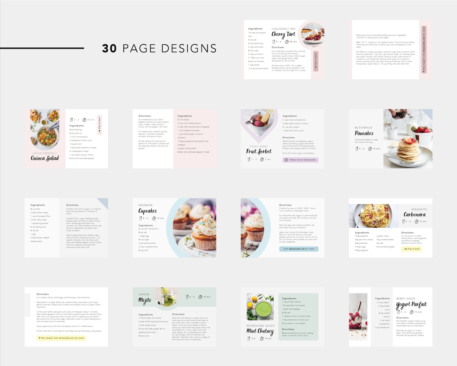 30 Mini Recipe Cards Template Canva Recipe Ebook Template - Etsy