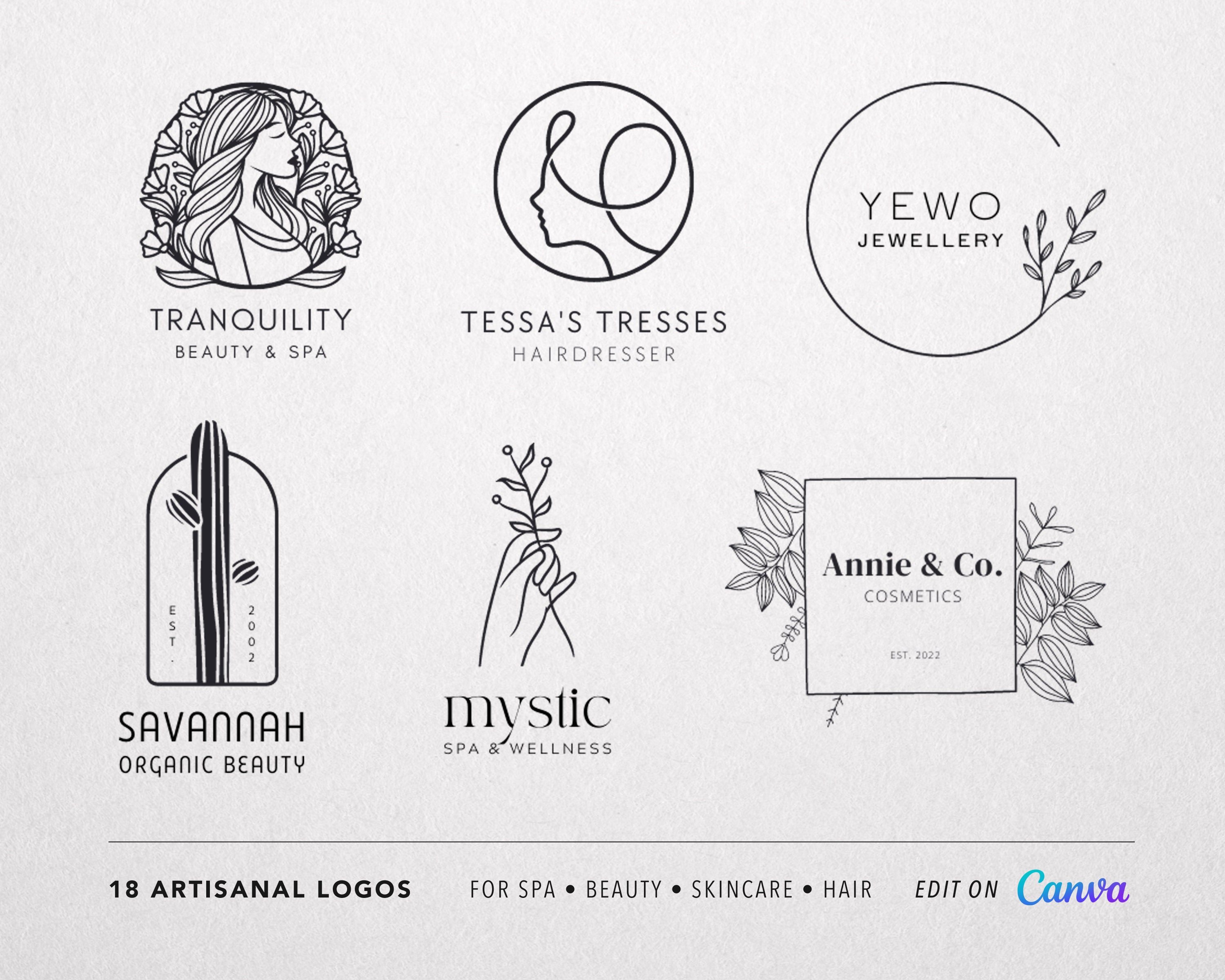 18 Beauty Skincare Spa Pre-made Logos, Canva, Instant Download, Salon ...