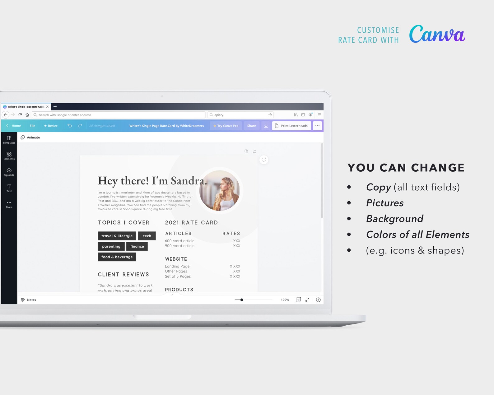 Writer's Single Page Rate Card Template, Editable in Canva, Price List ...